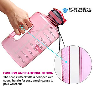 SLUXKE Gallon Water Bottle with Straw and Time Marker, 74oz BPA Free Huge Water Jug with Handle, LeakProof Pop Up Daily Water Intake Bottle Light Pink