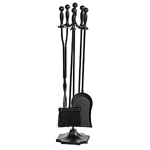 nalone 5 Pieces Fireplace Tools Set, Heavy Duty Wrought Iron Fireplace Accessories Set with Poker, Tong, Shovel, Brush, Fire Place Tools Indoor Outdoor (Black)