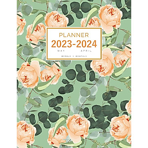 Planner 2023-2024: 8.5 x 11 Weekly and Monthly Organizer from May 2023 to April 2024 | Eucalyptus Branch Rose Flower Design Green