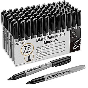 Permanent Markers Bulk, EZZGOL 72 Pack Black Permanent Marker Set, Fine Tip, Waterproof Markers, Premium Smear Proof Pens, Waterproof, Quick Drying, Office Supplies for School, Office, Home