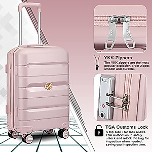 Somago 3 Pieces Luggage Set(14/20/24) PP Lightweight 4 Double 360 Degrees Mute Spinner Wheels Suitcase with TSA Lock & YKK Zipper (Rose Pink)