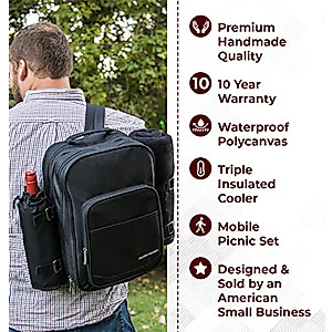 Plush Picnic – Picnic Backpack for Adventures,Insulated Picnic Backpack for 2, Great Alternative to a Bulky Picnic Basket Set, Romantic Picnic Set for 2, Picnic Basket for 2, Picnic Bag (Black)