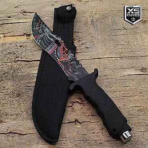 S.S. Fixed Knives Black Fantasy Dragon Fixed Blade Hunting Survival Knife