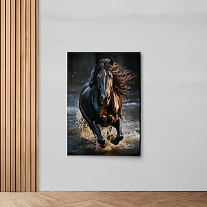 Majestic Black Stallion Galloping In The Clouds, Black Horse On Salt Flats, Canvas Print, Black Horse Print, Black Horse Wall Art, Decor Canvas, Home Decor