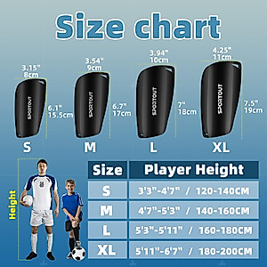 Sportout Adult Youth Kids Soccer Shin Guards,Comprehensive Protection for Your Leg, with Cushioned Ankle Protection to Prevent Injuries (Black-1, M)