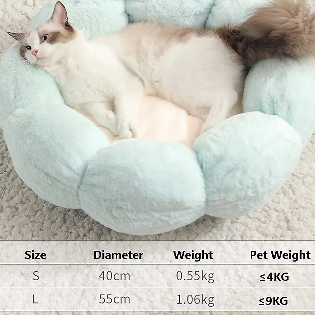 Plush Pet Bed Warm Calming Donut Cat and Dog Bed Pet Cushion Bed Anti-Anxiety Dog Bed Flower Shape Cat Bed Green Pink L