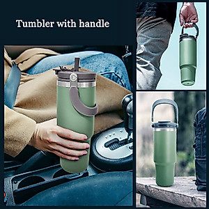 ZHZHLED 30 oz Tumbler with Handle, Vacuum Insulated Water Bottle with 2-in-1 Lid and Straw, Double Wall Stainless Steel Coffee Cup Travel Mug Leak Proof Flip, Cold for 12 Hours Iced for 24 Hours