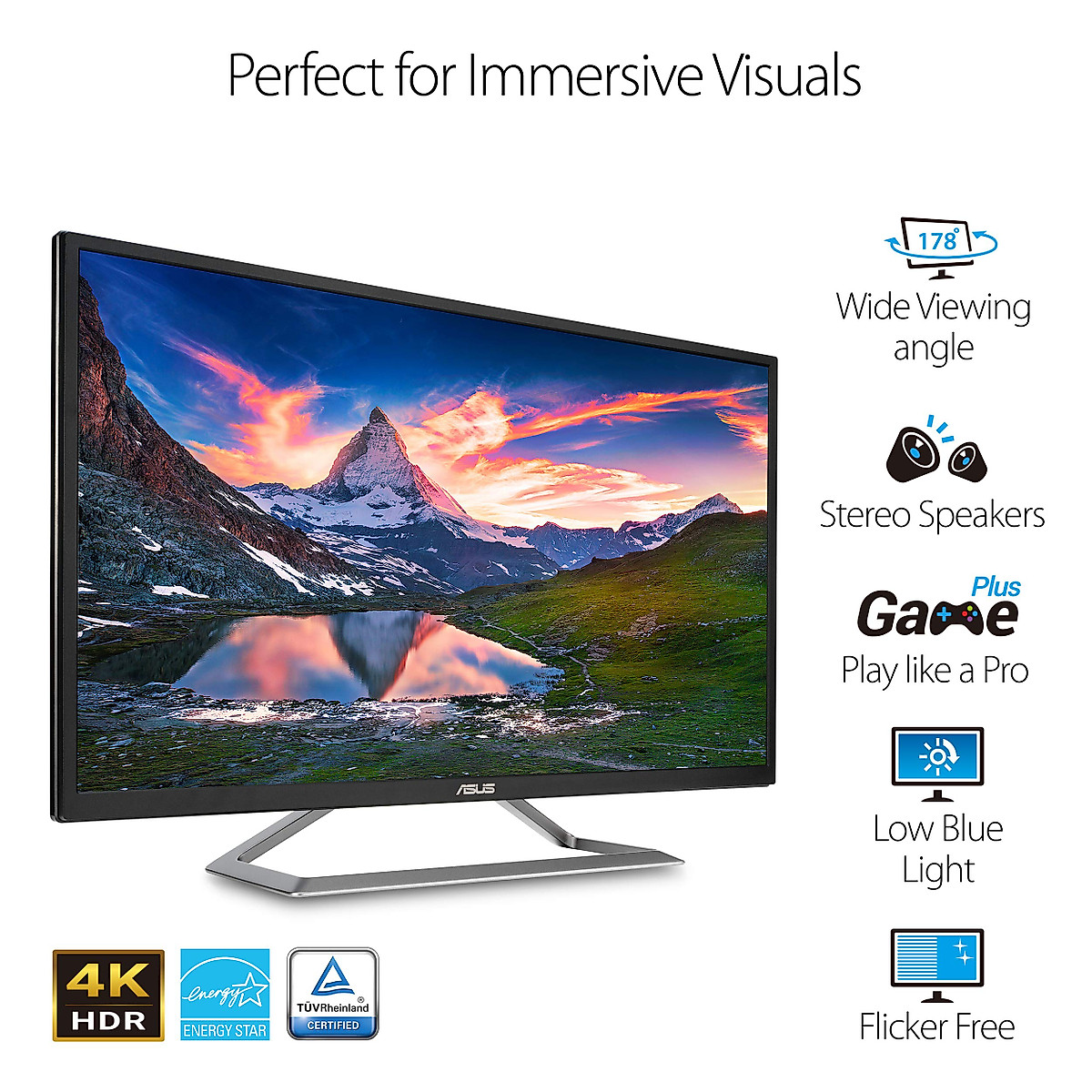 Asus VA32UQ 31.5” HDR Monitor 4K (3840 X 2160) FreeSync Eye Care DisplayPort HDMI HDR10,Black (Renewed)