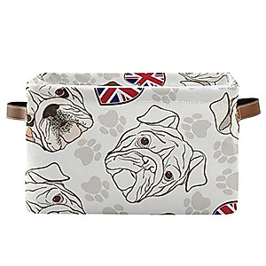 susiyo Large Foldable Storage Bin English Bulldog Fabric Storage Baskets Collapsible Decorative Baskets Organizing Basket Bin with PU Handles for Shelves Home Closet Bedroom Living Room-2Packs