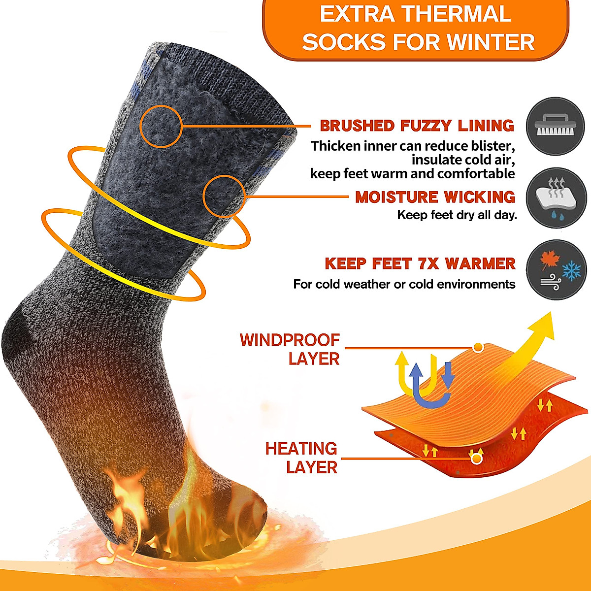 Welwoos Heated Thermal Socks for Men & Women Warm Winter Ski Thick Boot Insulated Gift Stocking Stuffers Socks 3 Pairs (Stripe A,M)