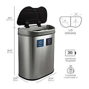 Ninestars DZT-70-R3 Motion Sensor Trash Can, Extra Large, Silver