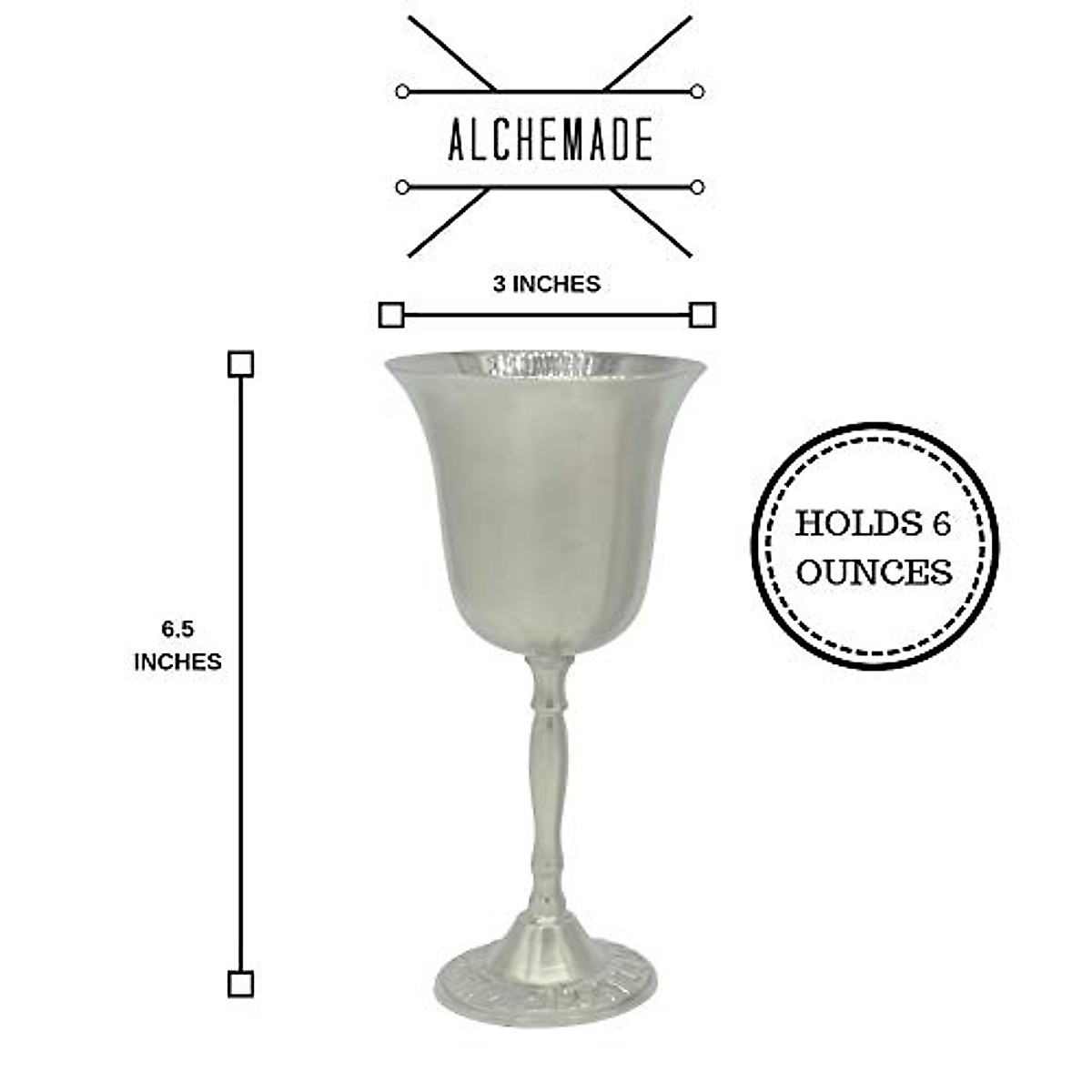 Alchemade 6 Ounce Silver Nickel Kiddush Cup - Goblet, Chalice, Wine Glass - To Use For Religious Holidays, Special Occasions, Events, And Celebrations