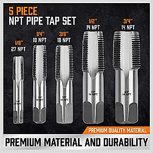 HORUSDY 5-Piece NPT Pipe Tap Set, Sizes Includes 1/8", 1/4", 3/8", 1/2" and 3/4"