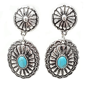 Emulily Western Concho Dangling Clip on Earrings Navajo (Turquoise)