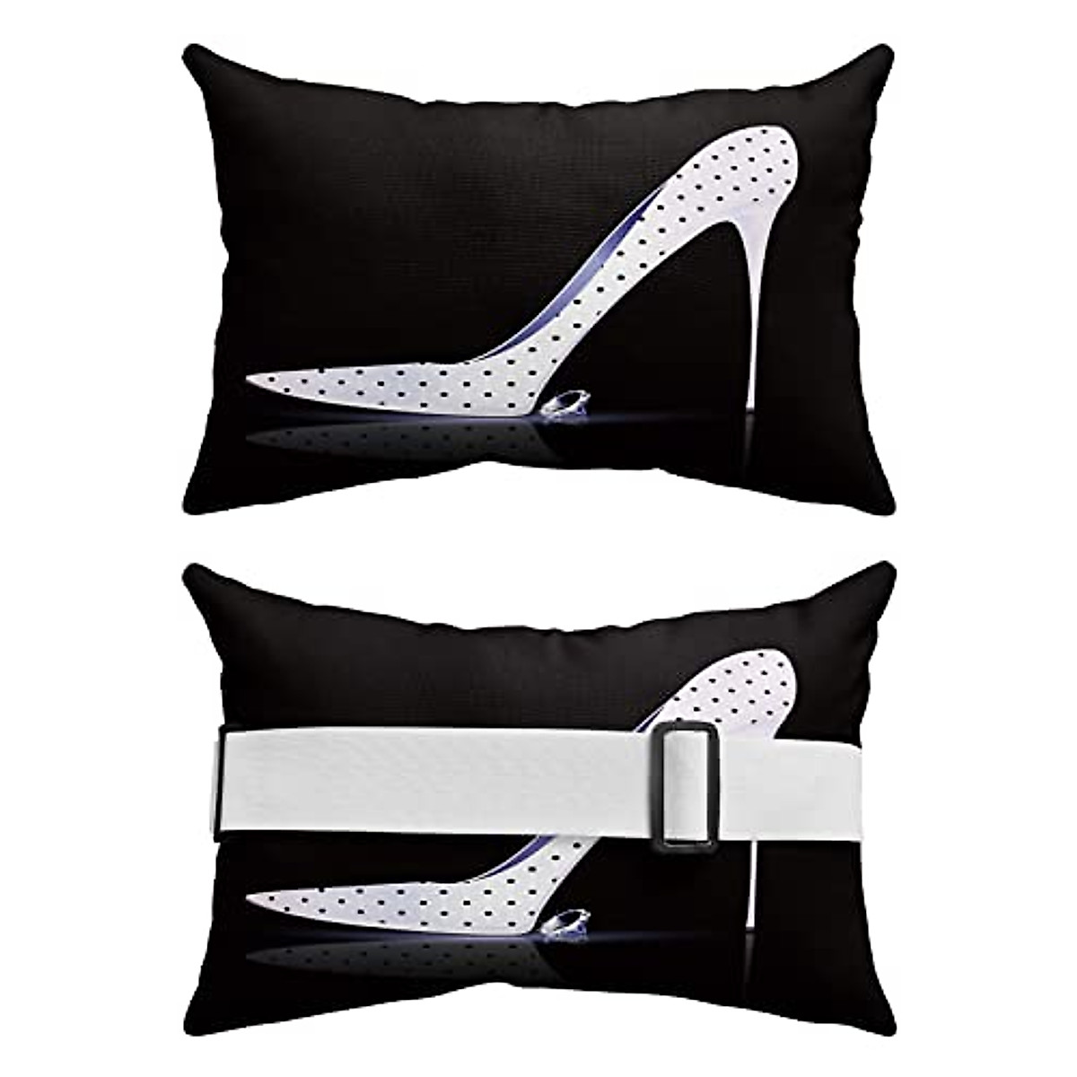 HilariousM High Heels Shoes Diamond Outdoor Pillows for Chaise Lounge Chair, White Black Waterproof Lumbar Head Support Pillow with Adjustable Elastic Band for Pool Patio Furniture Decorative