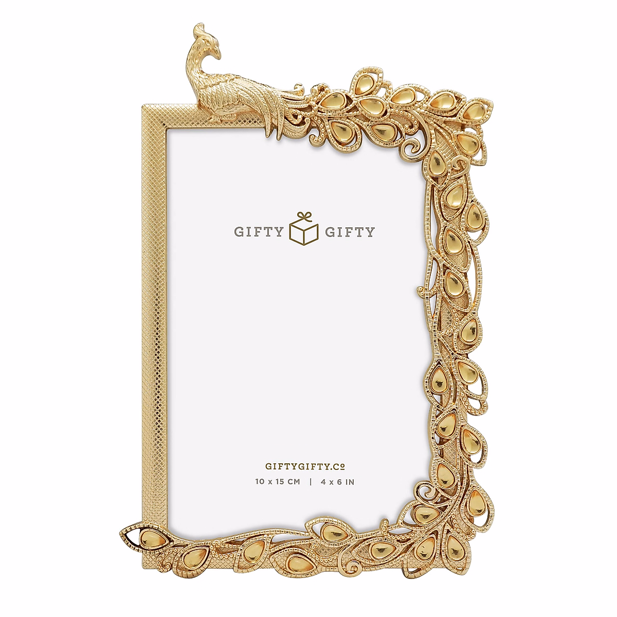 GIFTY GIFTY Jeweled Peacock Photo Frame / 4x6 In | For Vertical Display on Tabletops | Perfect for Home Decor, Wedding, Vacation, Graduation, Or Any Milestone Photos (Bronze) Gift Box