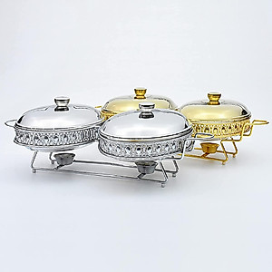 UZOURI 3 Quart Stainless Steel Chafing Dish Buffet Set, Chafer Set with Lid, Food Warmer for Parties Kitchen Banquet Dining,Silver (Gold)