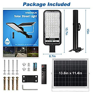 NIORSUN 100W Solar Street Lights Outdoor, LED Security Flood Light Motion Sensor Dusk to Dawn IP67 Waterproof with Remote Control for Garden, Basketball Court, Garage, Parking Lot