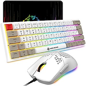 MAGIC-REFINER 60% Gaming Keyboard and Mouse Combo,PBT Dye Sublimation Keycap,Wired Ergonomic Mechanical Keyboard+RGB Lightweight Honeycomb Mouse,12000 DPI Optical Sensor for PC/Mac (White/Red Switch)