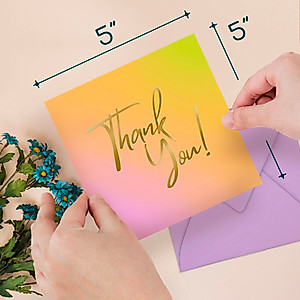 Thank You Cards With Envelopes - Gold Foil Stamp Text - Stylish, Colorful, Cute Thank You Notes For Birthdays, Holidays, Business - 5 x 5 Inches