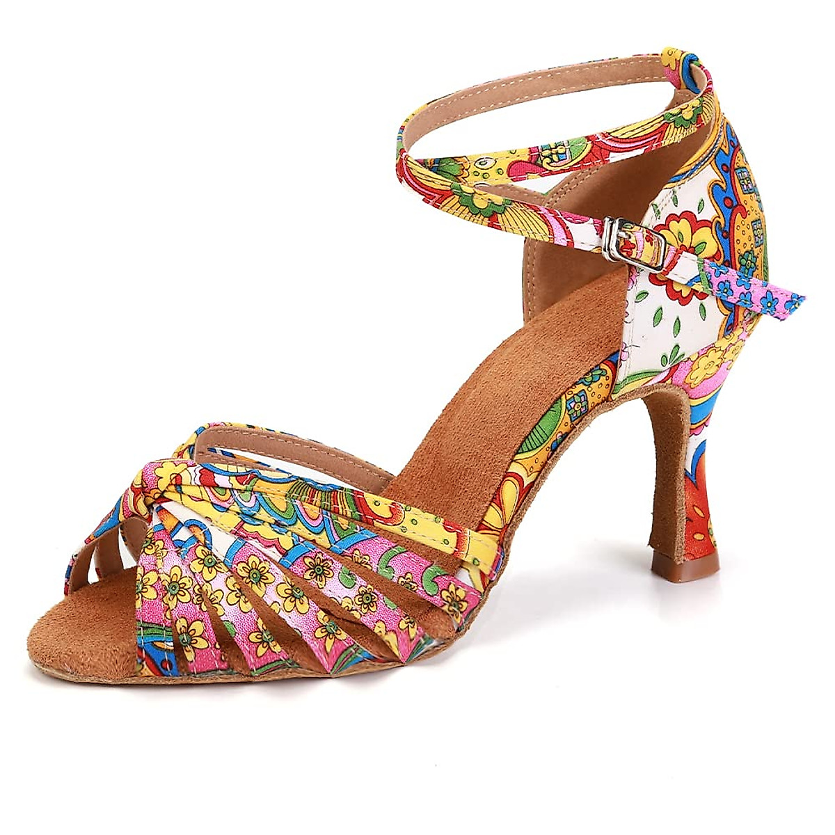 YKXLM Latin Dance Shoes For Women Ballroom Salsa Tango Professional Performance Practice Dancing Shoes,3.33" heel,Colorful,9 US