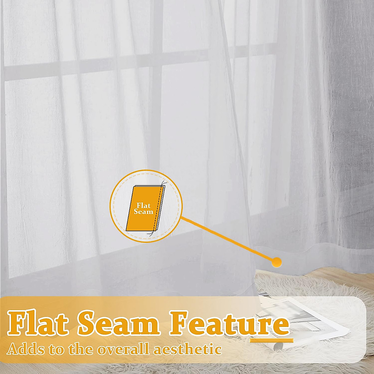 Fragrantex Semi-Sheer Grey Curtains Bedroom 95inch Long for Living Room Faux Linen Look Sliver Gray Curtain Window Treatment Set Grommet Curtain 2 Panels,40" Wx95 L