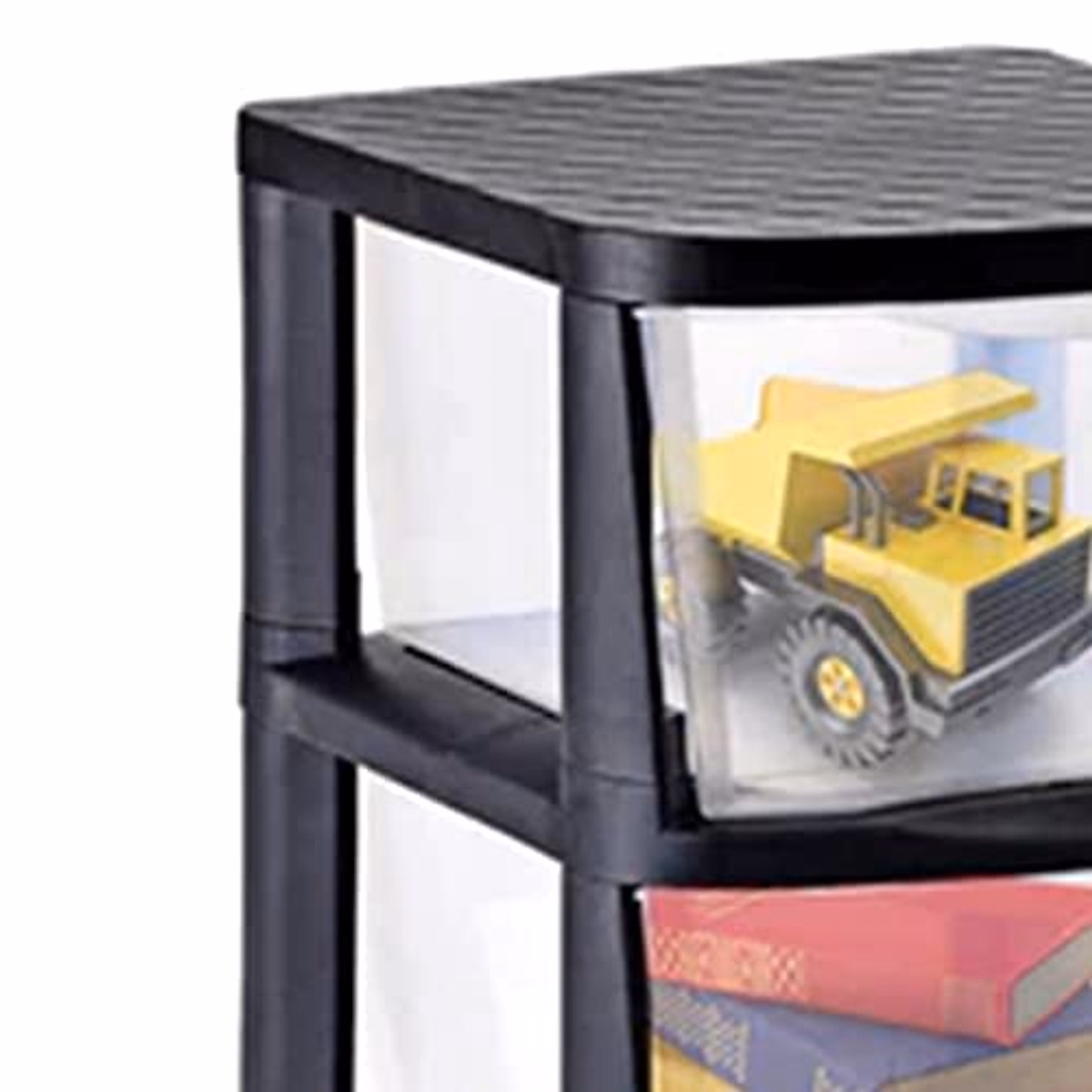 Juggernaut Storage 4 Drawer Storage Tower, Black Frame with Clear Drawers, RDT4