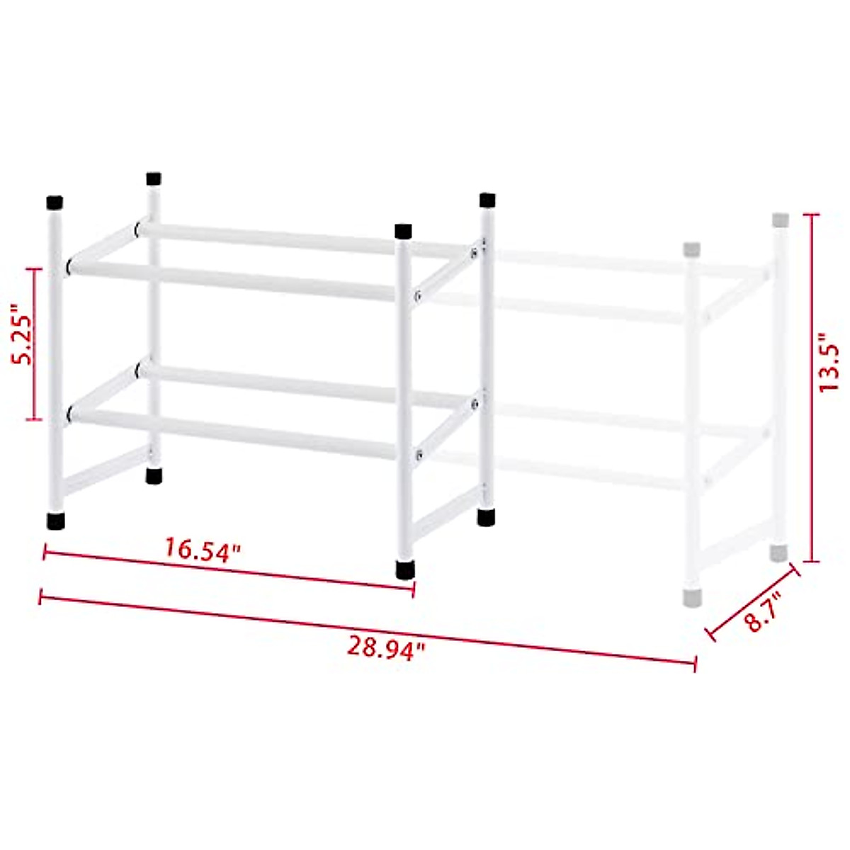 Tajsoon 2-Tier Stackable Shoe Rack Organizer, Expandable & Adjustable Metal Iron Shoes Storage for Entryway Doorway, White