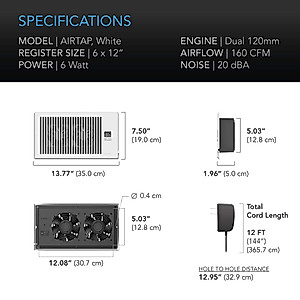 AC Infinity AIRTAP T6, Quiet Register Booster Fan with Thermostat 10-Speed Control, Heating Cooling AC Vent, Fits 6” x 12” Register Holes, White