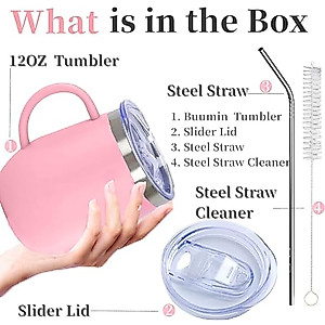 Stainless Steel Wine Tumblers 12oz,Triple Insulated Wine Glass Tumbler Stemless w/Lids,Straw and Cleaning Brush,Wine Glass Coffee Mug for Wine,Cocktails,Champaign,Spill Proof Ice Hot Drink Cup