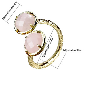 Ladywowu Rose Quartz Ring, Healing Pink Crystal Rings for Women Spiritual, Round Crystal Double Stone Ring Adjustable for Rose Quartz Jewelry, Gold Gemstone Ring Jewelry Gift for Her