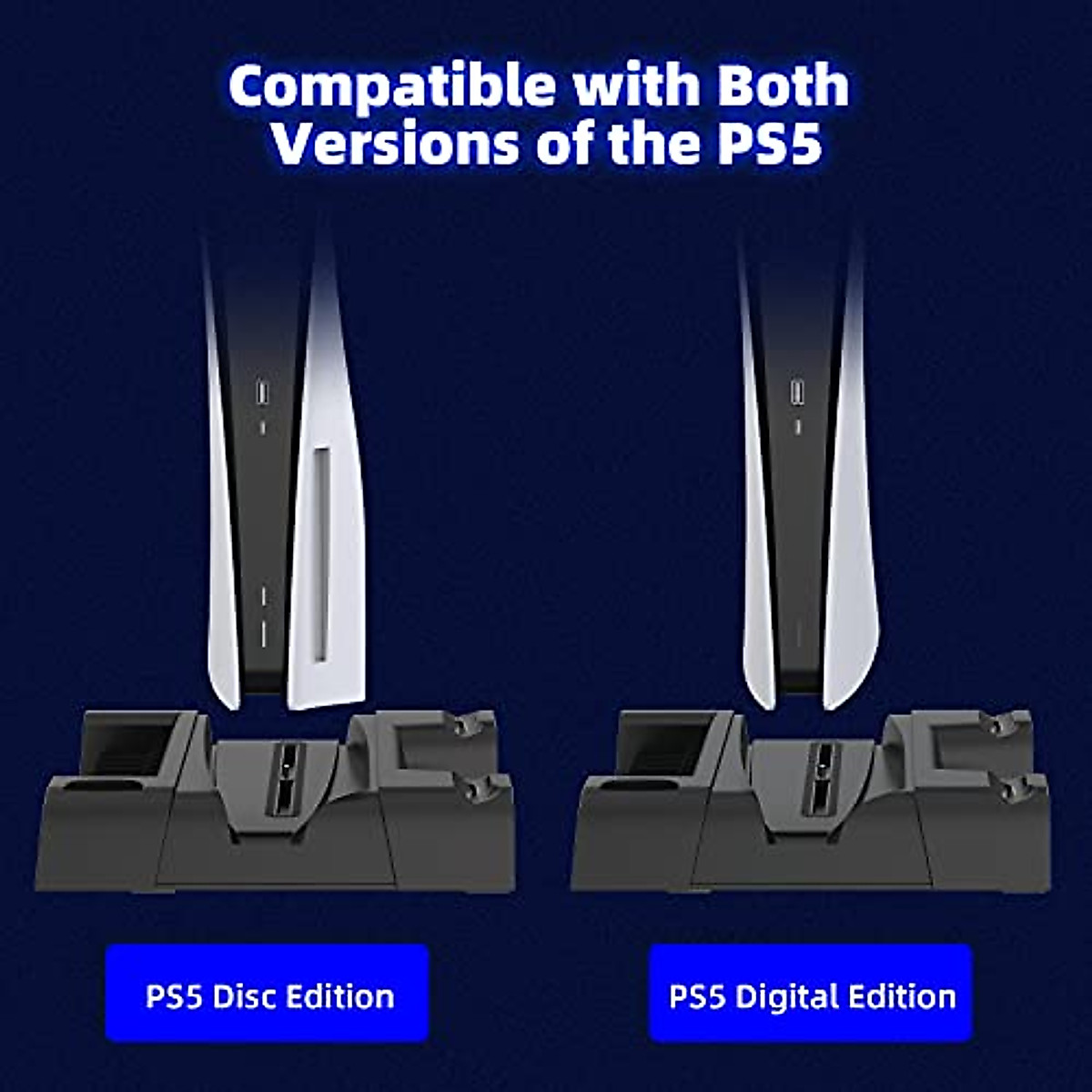 NexiGo PS5 Accessories Vertical Stand with Headset Holder and AC Adapter, for PS5 Disc & Digital Editions Dual Controllers Charger, 3 Levels Adjustable Fans Speed, 10 Game Rack Organizer, Black