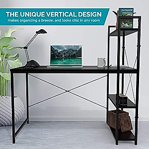 Halter Computer Desk with Shelves, 47 Inch Writing Table for Home Office, Study Desk with Storage for Work, Writing, and Homework, Modern, Easy Assembly, Black