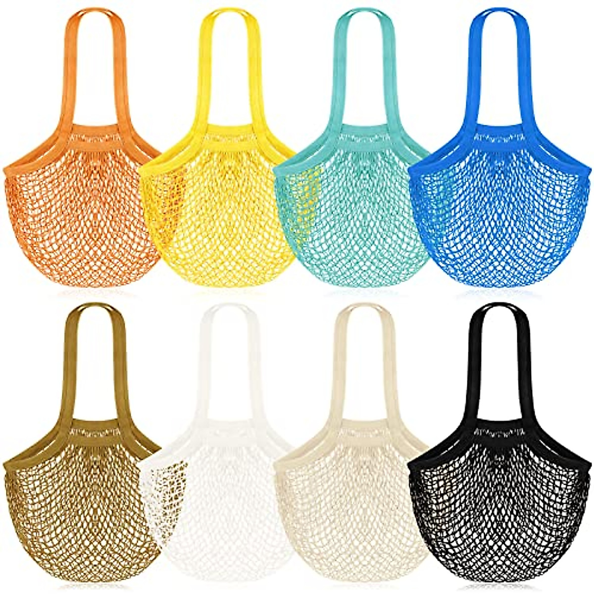 Reusable Produce Bags Cotton Mesh Grocery Bags Washable Net Bag Portable Mesh Produce Bag String Shopping Organizer Bag for Storage Fruit Vegetable Market (8 Pcs)