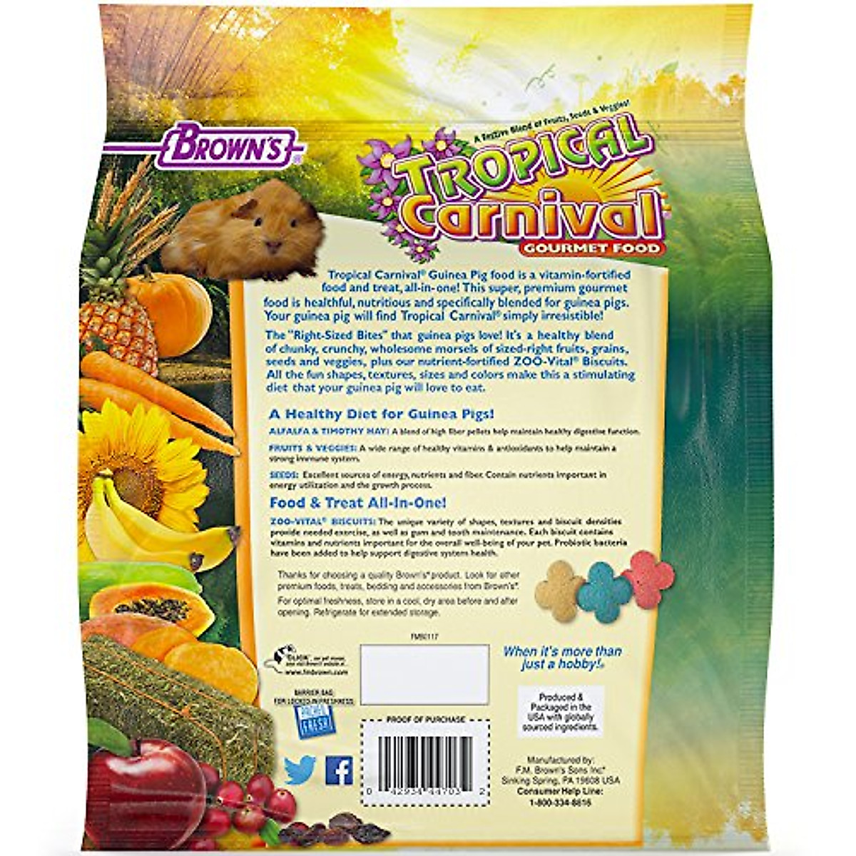 F.M. Brown's Tropical Carnival Gourmet Guinea Pig Food with Alfalfa and Timothy Hay Pellets - Vitamin-Nutrient Fortified Daily Diet - 5lb