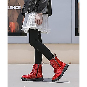 DADAWEN Boys Girls Glitter Ankle Boots Lace Up Waterproof Combat Shoes With Side Zipper for Toddler/Little Kid/Big Kid Red Glitter US Size 3 M Big Kid