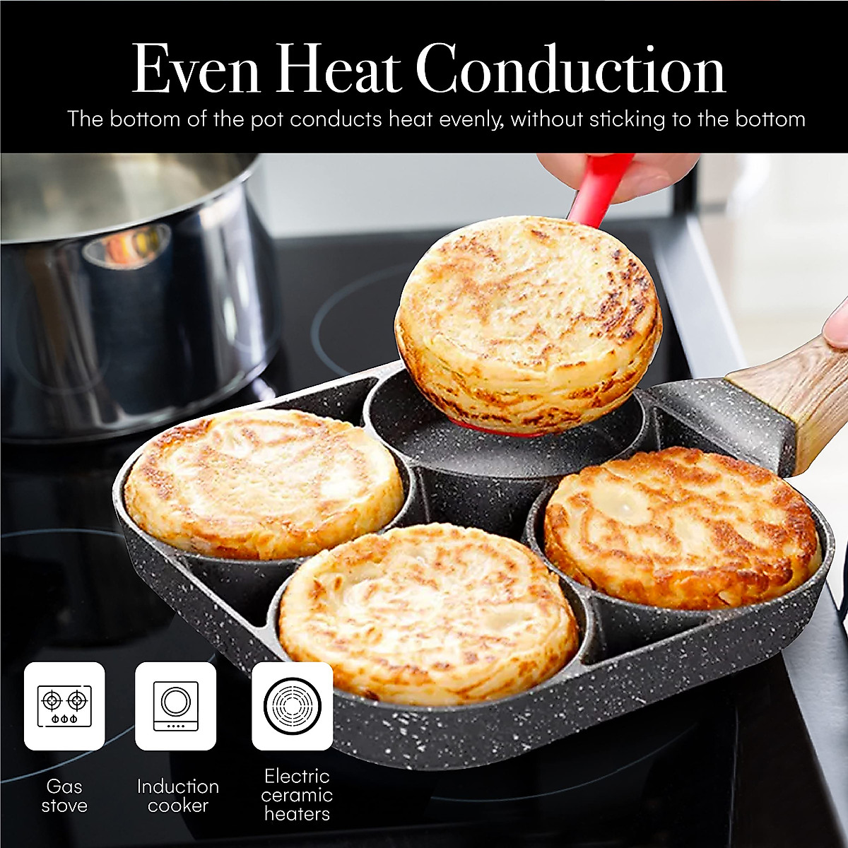 Jack and Leo Four Hole Egg Frying Pan- Non Stick, Easy to Clean Breakfast Pan