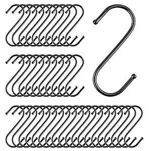 BYFU 40 Pack Black S Hook Hanging, Heavy Duty S Shaped Hooks for Utensils Clothes Bags Towels Plants (Medium)