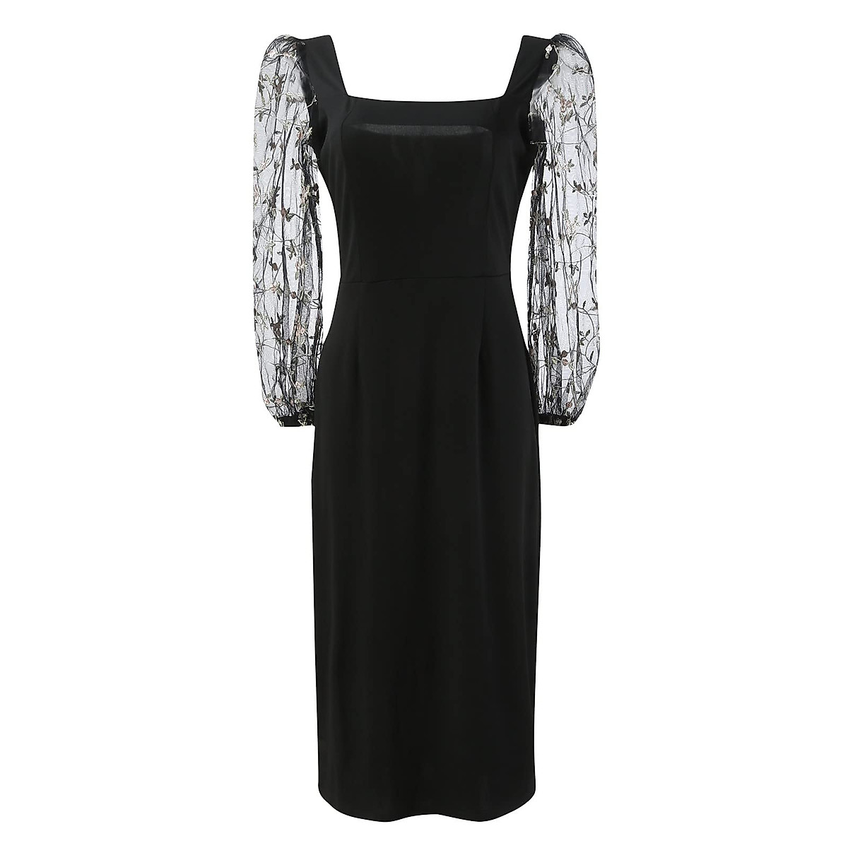 Beach Dresses for Women Women Square Neck Long Sleeve Dress Tulle Floral Embroidered Evening Dresses Wrap Hip Dress Black