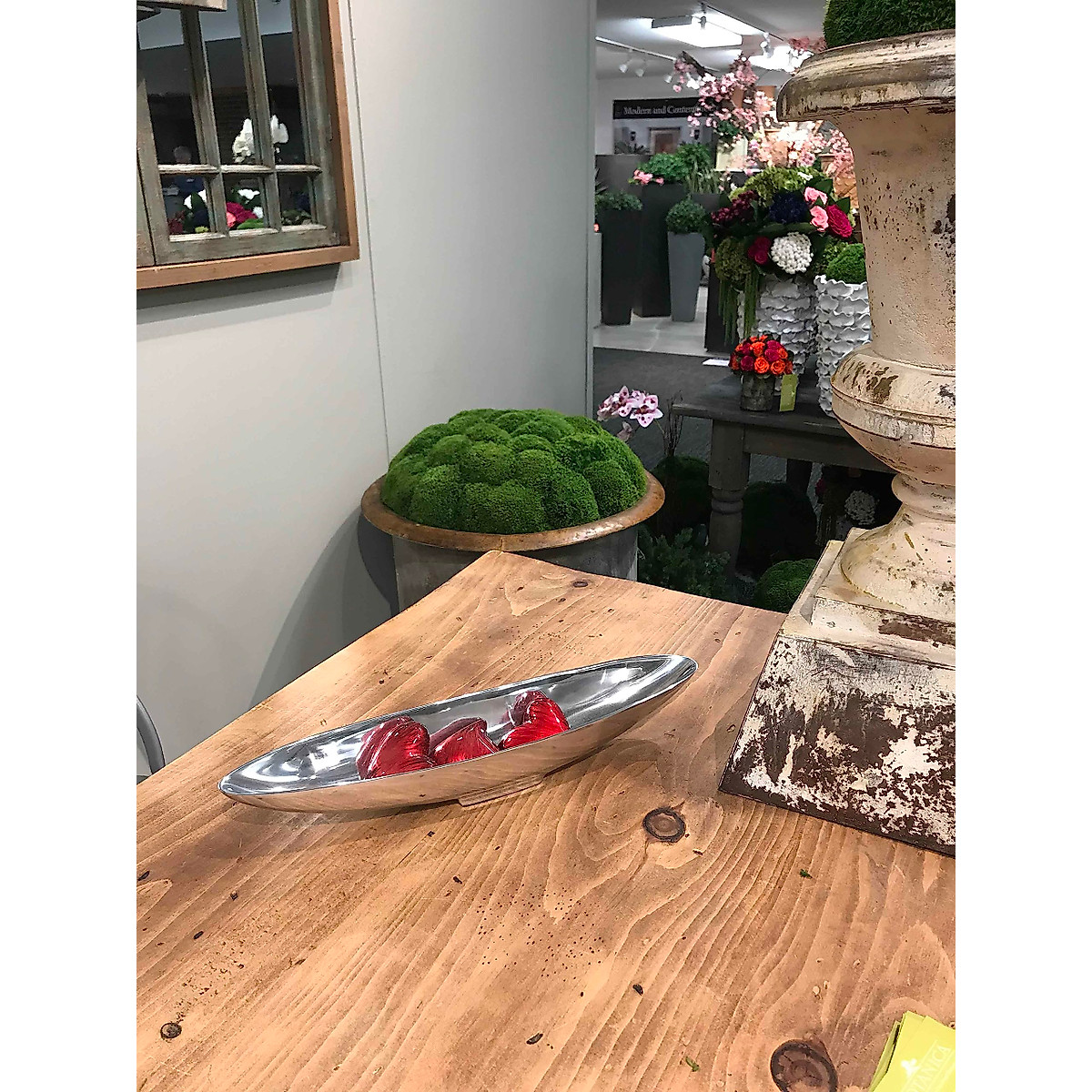 Modern Day Accents Barco Short Boat, Silver, Aluminum, Popular, Bowl, Tray, Tabletop, Centerpiece, Modern, Accent, Accessory, Décor, Home, Office, Filler, Glam, 20” x 4.5” x 3