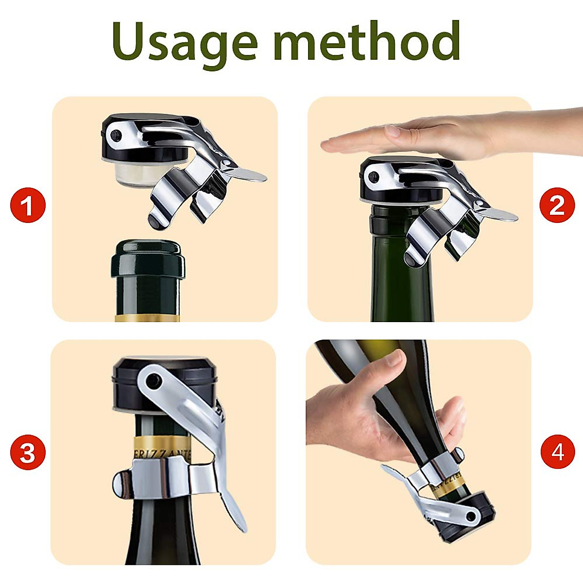 DIFENLUN Champagne Stopper, 2 Pack Stainless Steel Champagne Bottle Plug Sealer for Champagne, Cava, Prosecco and Sparkling Wine Stopper