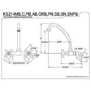 Kingston Brass KS214C Kingston Adjustable Center Wall Mount Kitchen Faucet, Polished Chrome, 9.13 x 6.25 x 6
