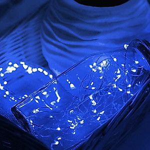 koopower 2 Pack Solar String Lights UL Certified, 33ft 8 Modes Copper Wire Blue Lights Solar/Battery Powered Outdoor String Lights Waterproof Fairy Lights for Xmas Tree Garden Home Ambiance Wedding