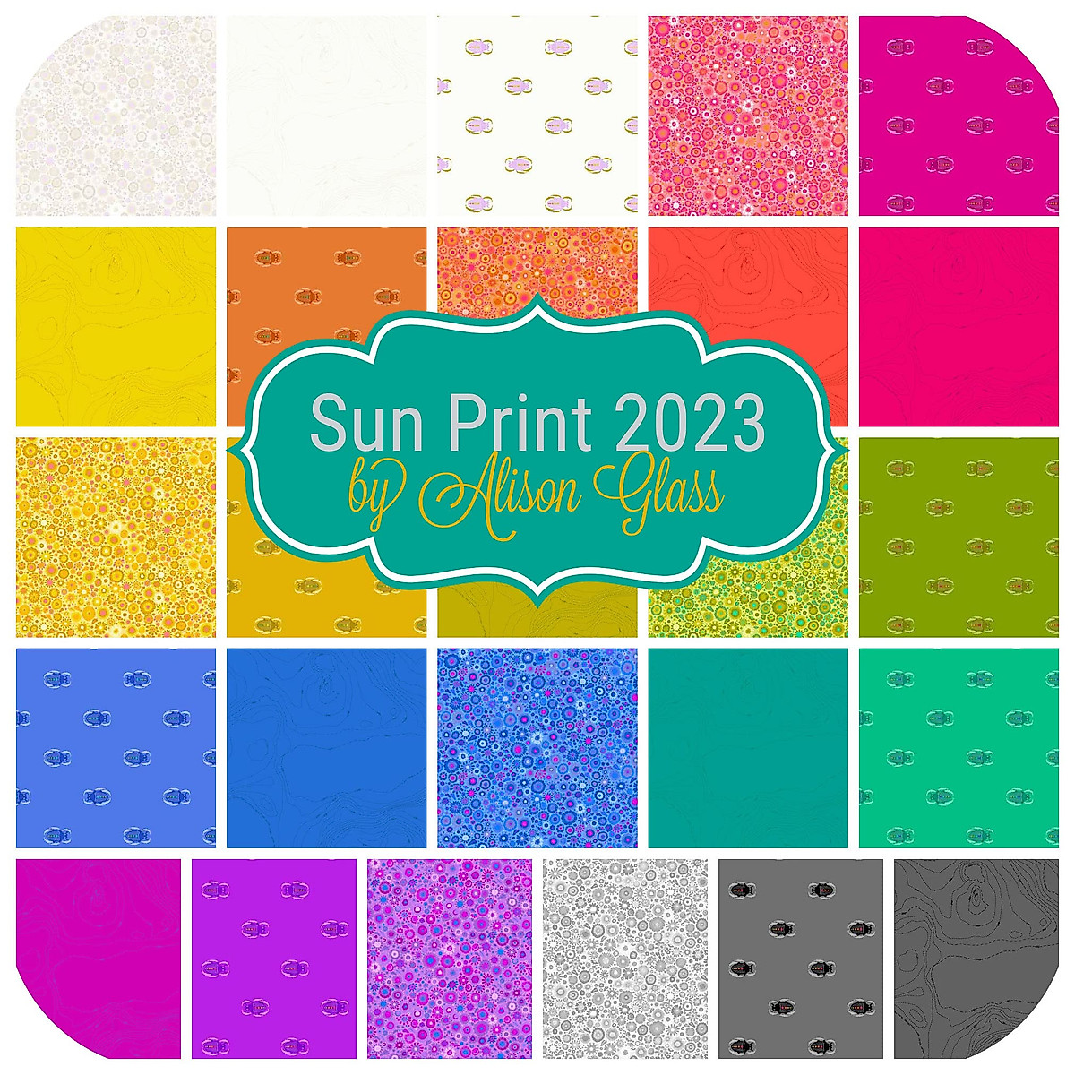 Sun Print 2023 Charm Pack (42 Pieces) by Alison Glass for Andover 5 x 5 inches (12.7 cm x 12.7 cm) Fabric Squares DIY Quilt Fabric