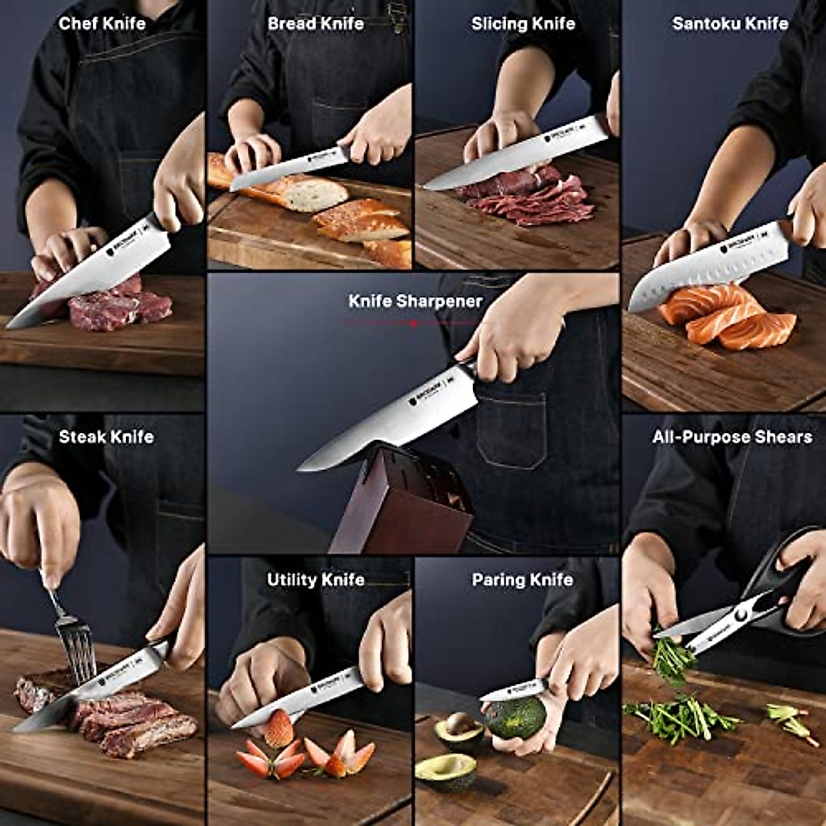 BRODARK Kitchen Knife Set with Block, Upgraded NSF (Food Safe) 15 PCS German Stainless Steel Professional Chef Knife Set with Knife Sharpener, Ultra Sharp Full Tang Knife Block Set, Best Gift