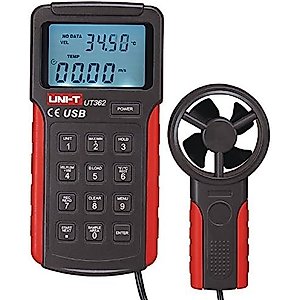 UNI-T UT362 Anemoscope Anemometer Wind Speed 2m/s~30m/s , Count 0.001～9999 X 100, Temperature 0°C～40°C Measurement MAX/MIN Display Data Logging USB PC Software
