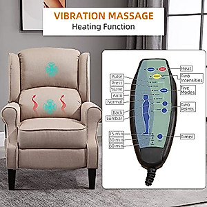 HOMCOM Vibrating Massage Recliner Chair for Living Room, Reclining Wingback Single Sofa with Heat, Linen Fabric Push Back Accent Chair with Footrest, Side Pocket, Beige