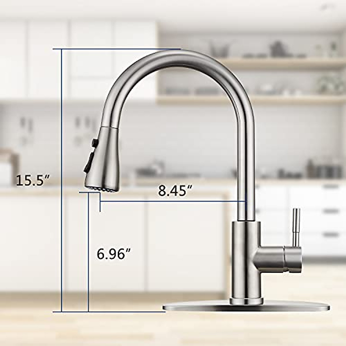 GASIA Kitchen Faucet,Faucet for Kitchen Sink,Kitchen Faucet with Sprayer,Brushed Stainless Steel Sink Faucet