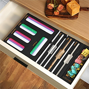 Culincraft Bamboo Storage Bag Organizer kitchen drawer | Holder for Gallon, sandwich and snack bags, aluminium foil holder with Plastic Wrap Storage Organizer