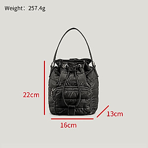 Bucket Bag Puffer Tote Bag Fashion Quilted Crossbody Bag for Women Puffy Purse Messenger Handbags Down Padded Shoulder Bag (white)
